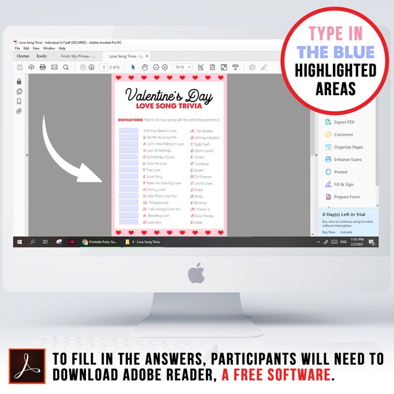 Valentines Games Love Song Trivia Valentines Day Virtual - Etsy