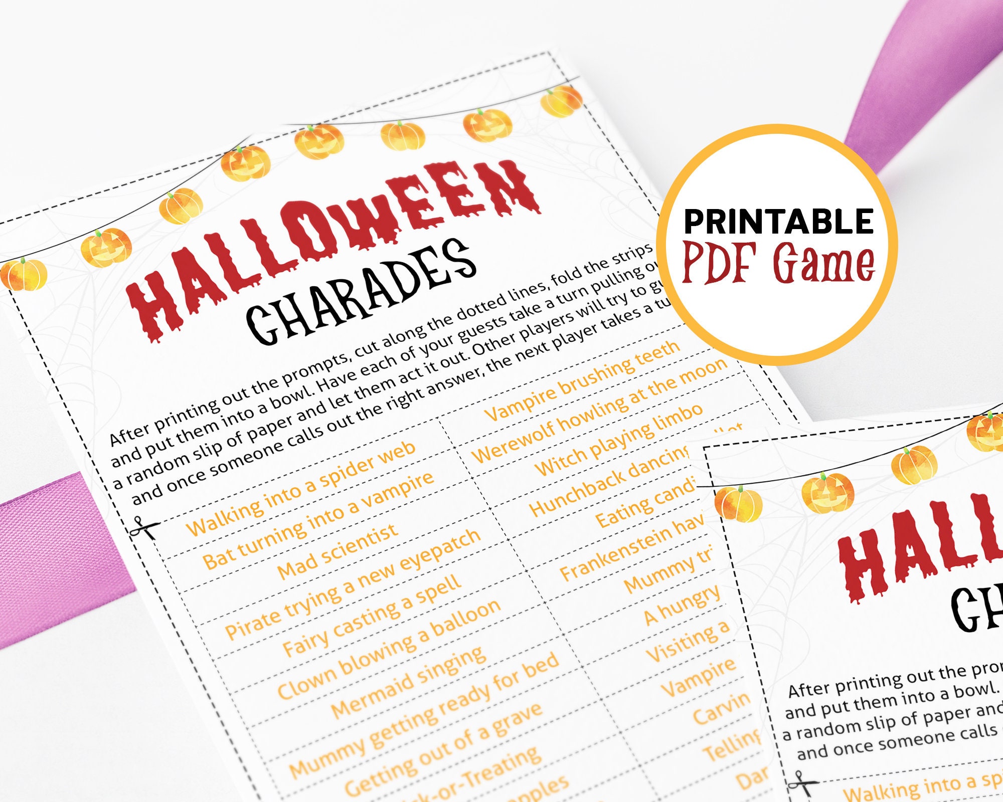 Printable Halloween Charades Prompts Halloween Games for | Etsy