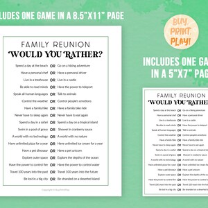 Printable Would You Rather Game | Family Reunion Party Activities ...