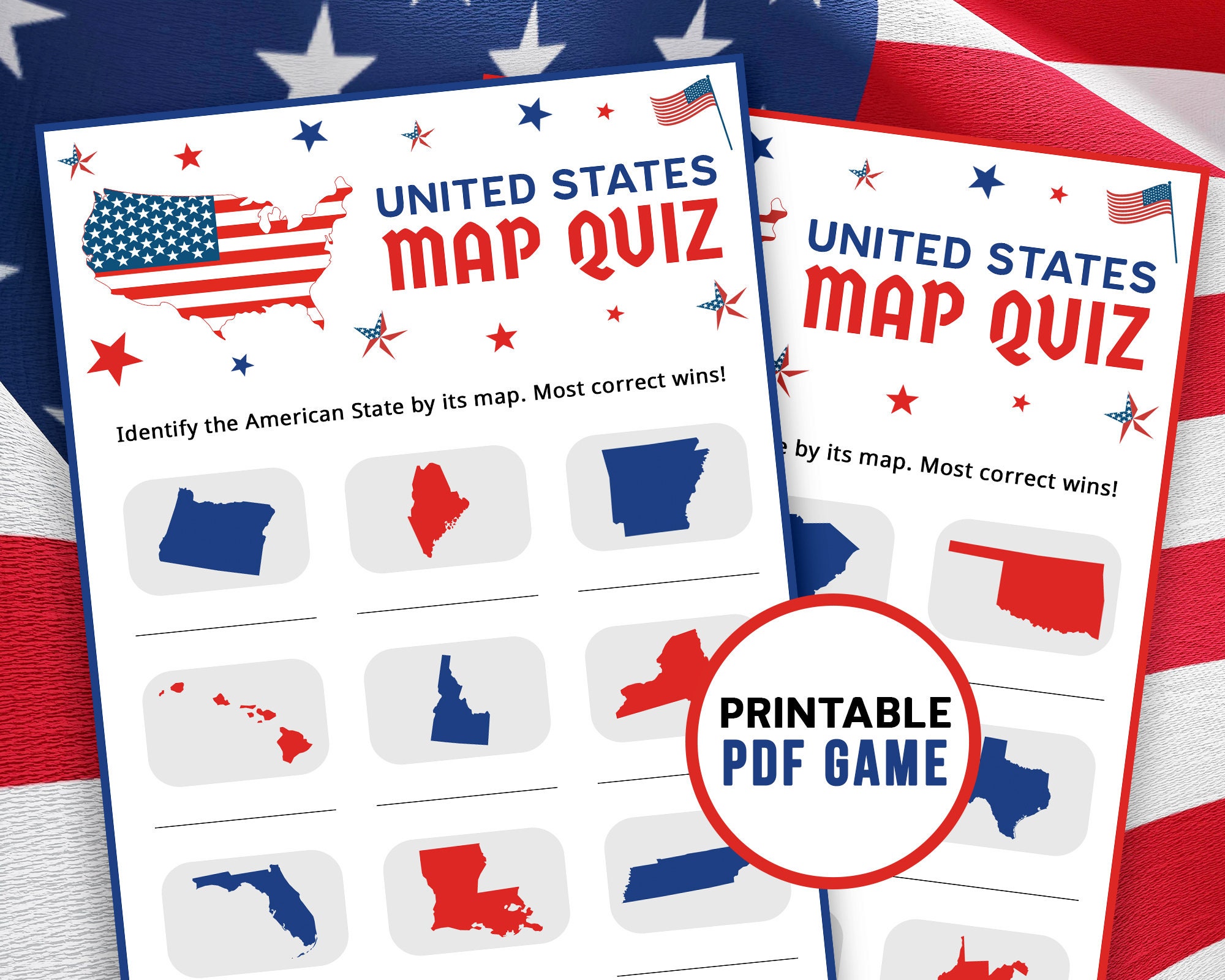 United States Map Picture Quiz 4th of July Patriotic Trivia - Etsy