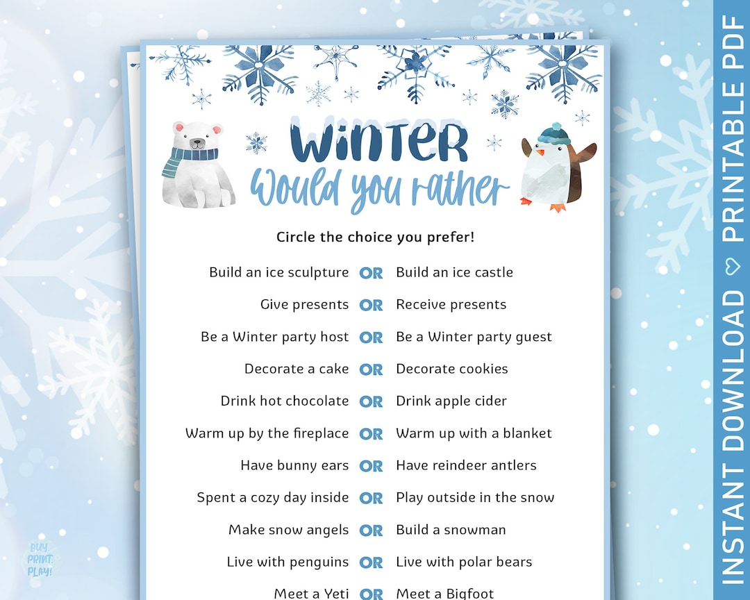 Winter Would You Rather Printable Game | Wintertime This or That Quiz ...