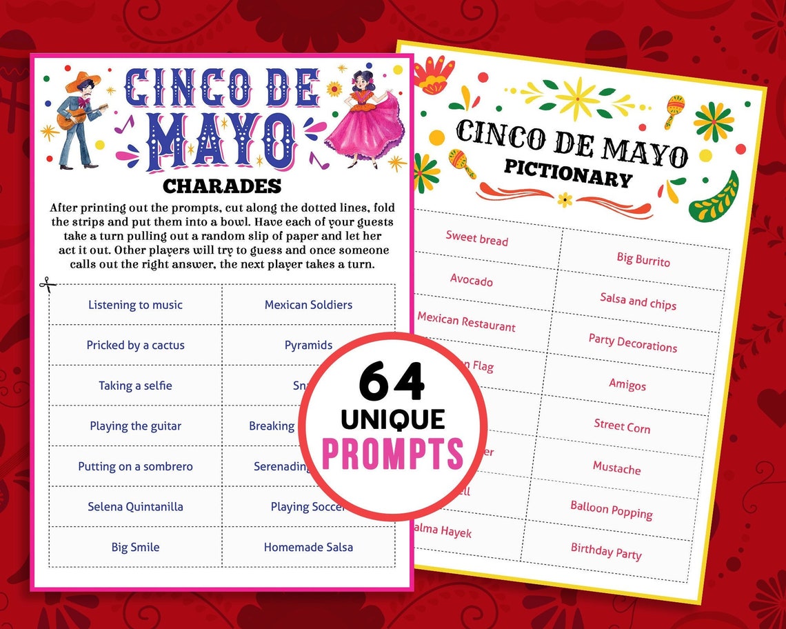 Cinco De Mayo Games Charades & Pictionary Mexican Fiesta - Etsy