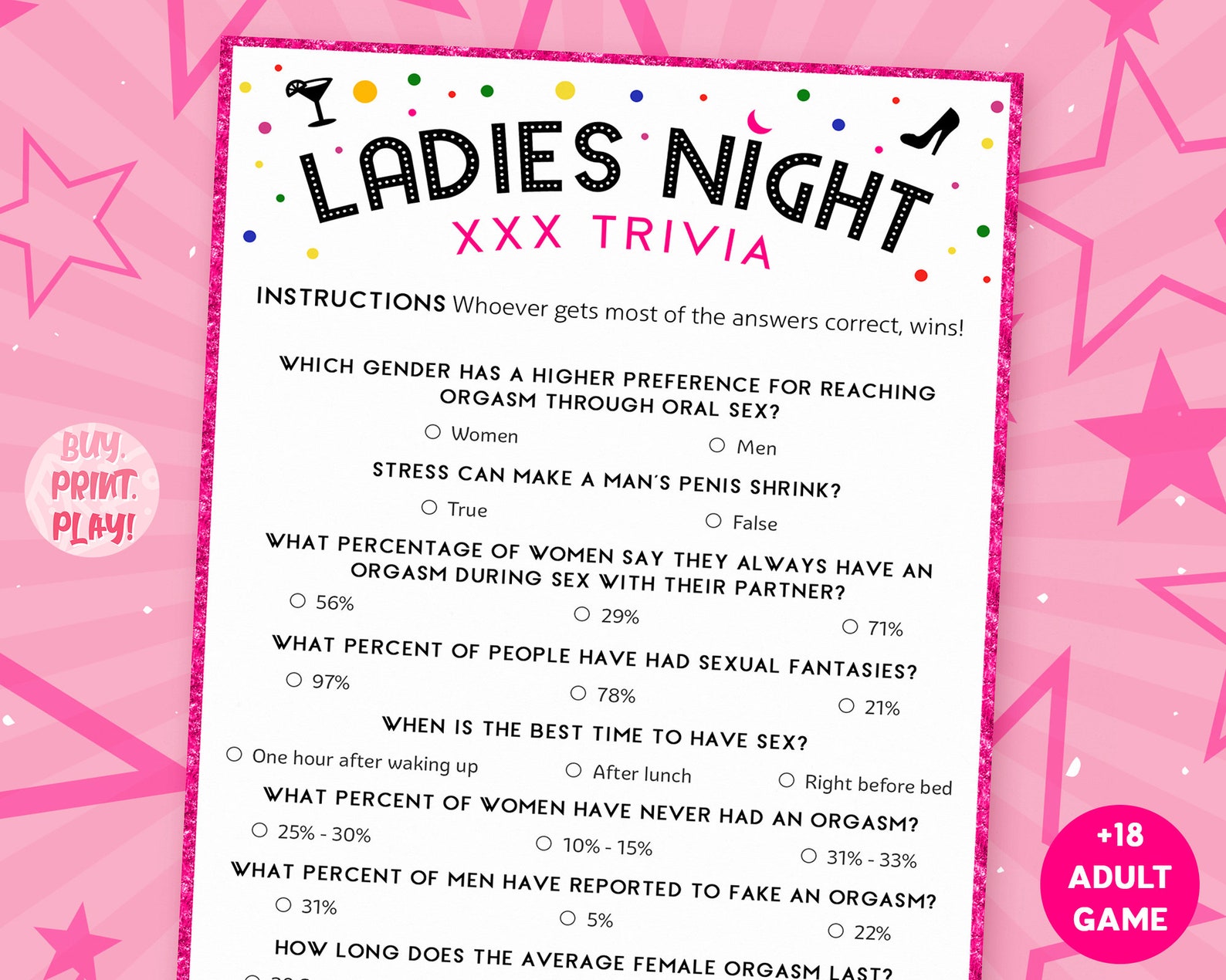 Dirty Adult Trivia Fun Ladies Night Games XXX Trivia - Etsy