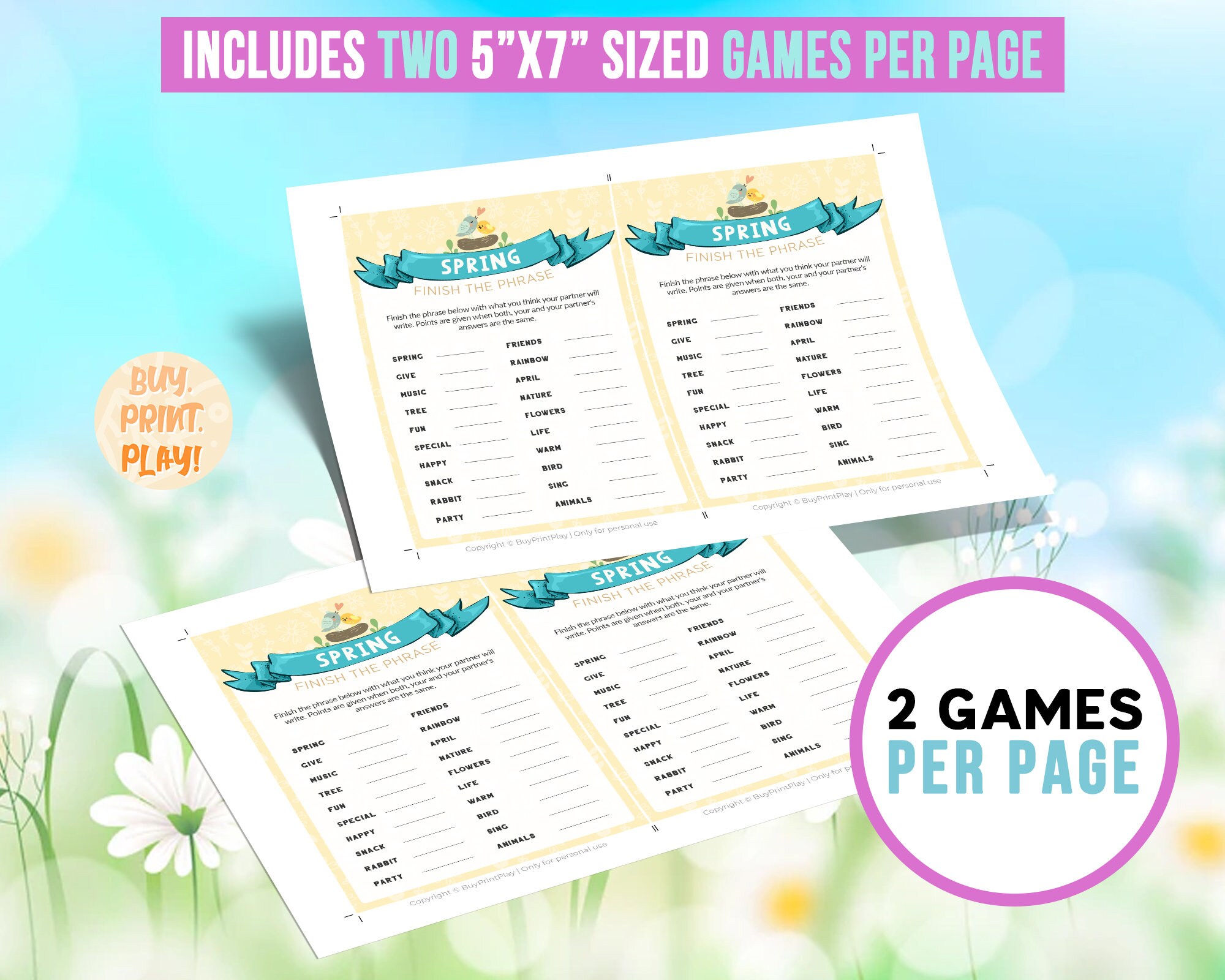 Fun Spring Finish the Phrase Printable Spring Games Fun | Etsy