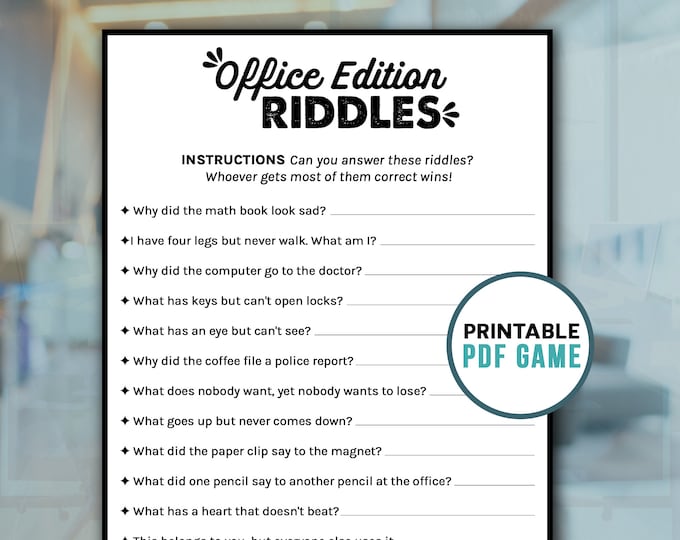 Riddles for Office Party | Printable Games for Workplace | Team ...