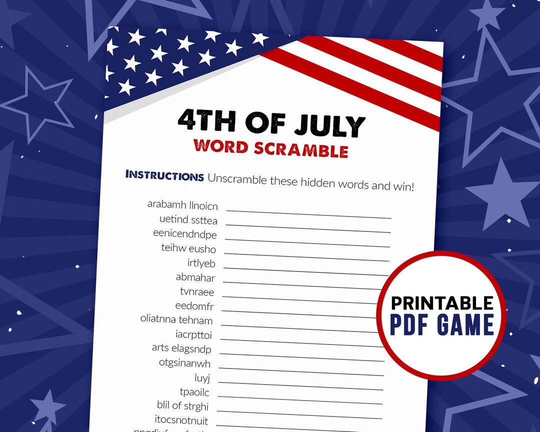 4th of July Word Scramble | USA Independence Day | Office & Family ...