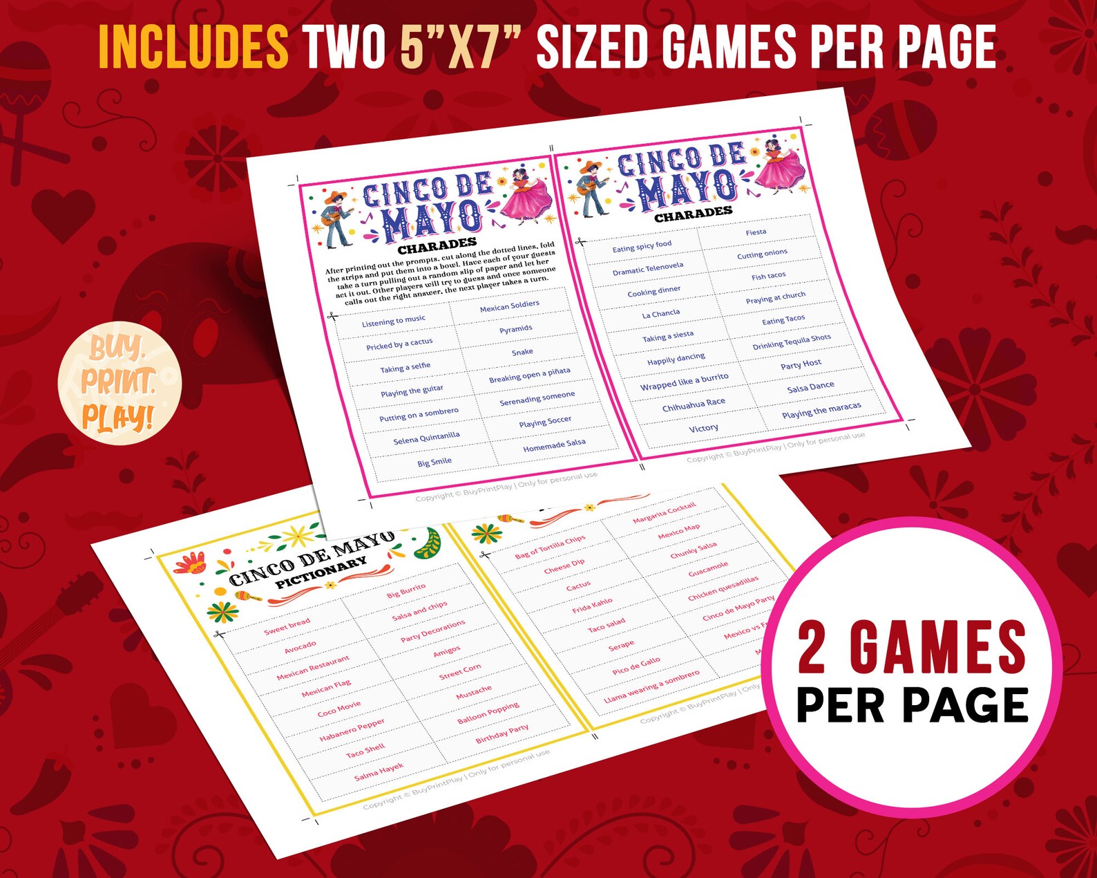 Cinco De Mayo Games Charades & Pictionary Mexican Fiesta - Etsy