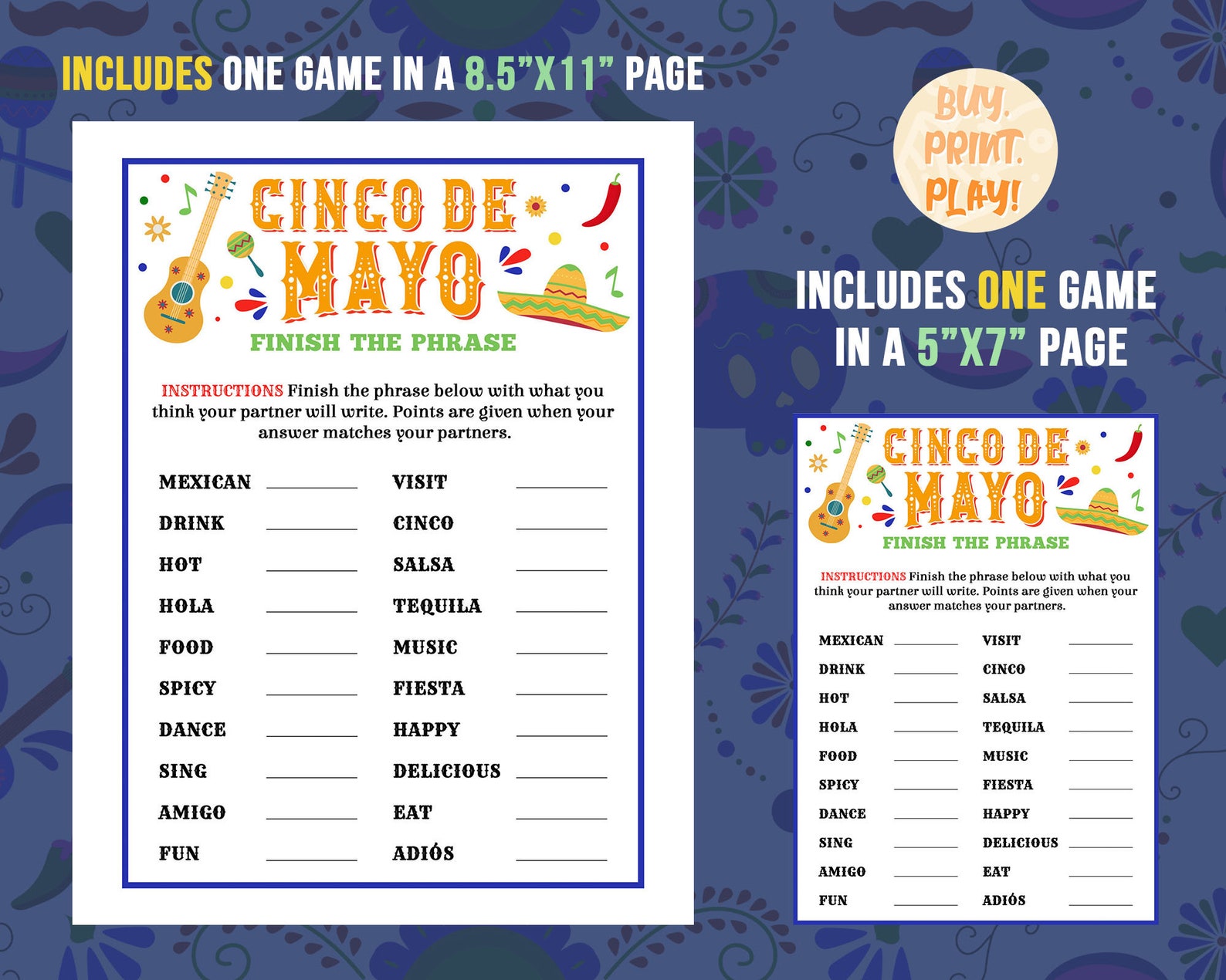 Cinco De Mayo Games Finish the Phrase Family Games | Etsy