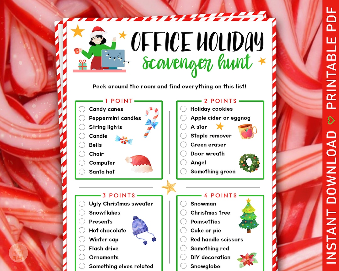 Office Holiday Christmas Party Scavenger Hunt | XMAS Workplace Party ...