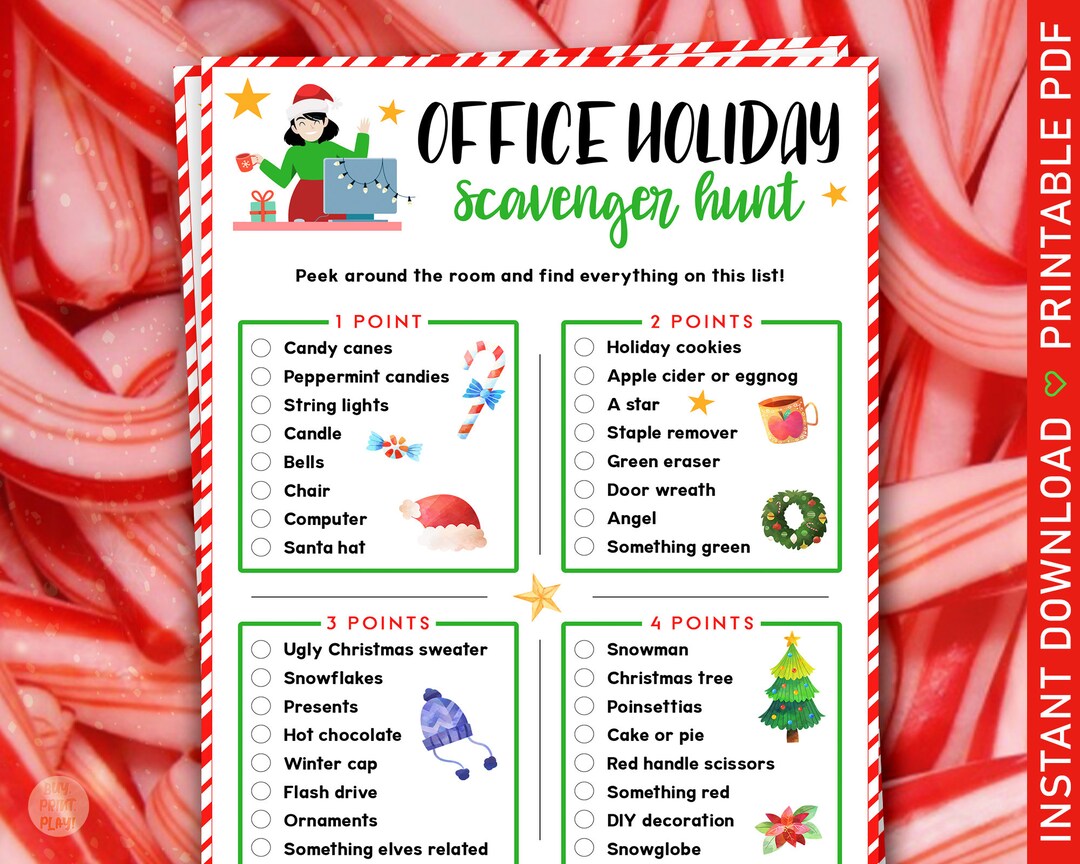Office Holiday Christmas Party Scavenger Hunt XMAS Workplace Party