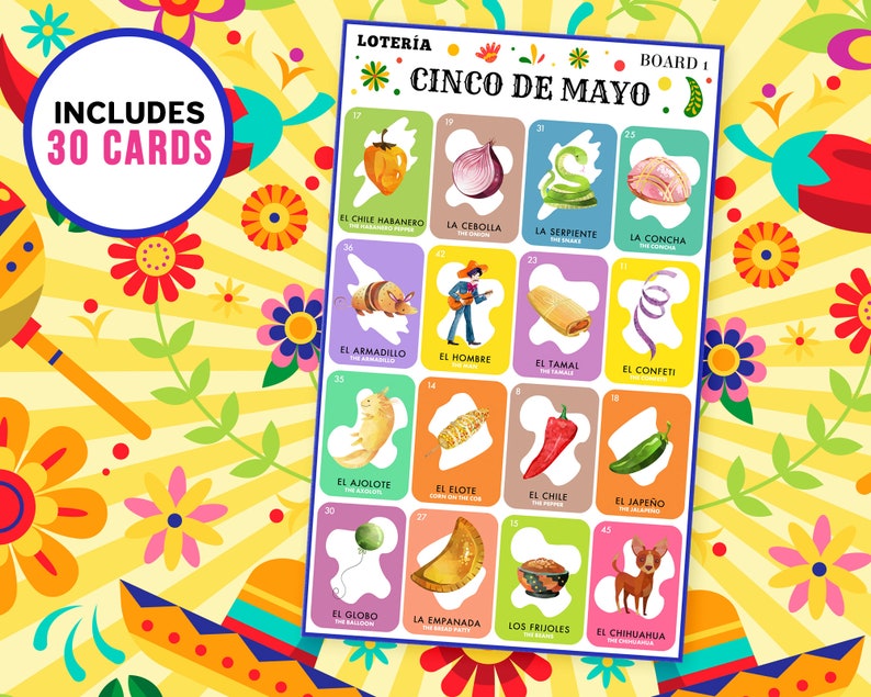 Cinco De Mayo Bingo Mexican Loteria Cards Includes 30 - Etsy