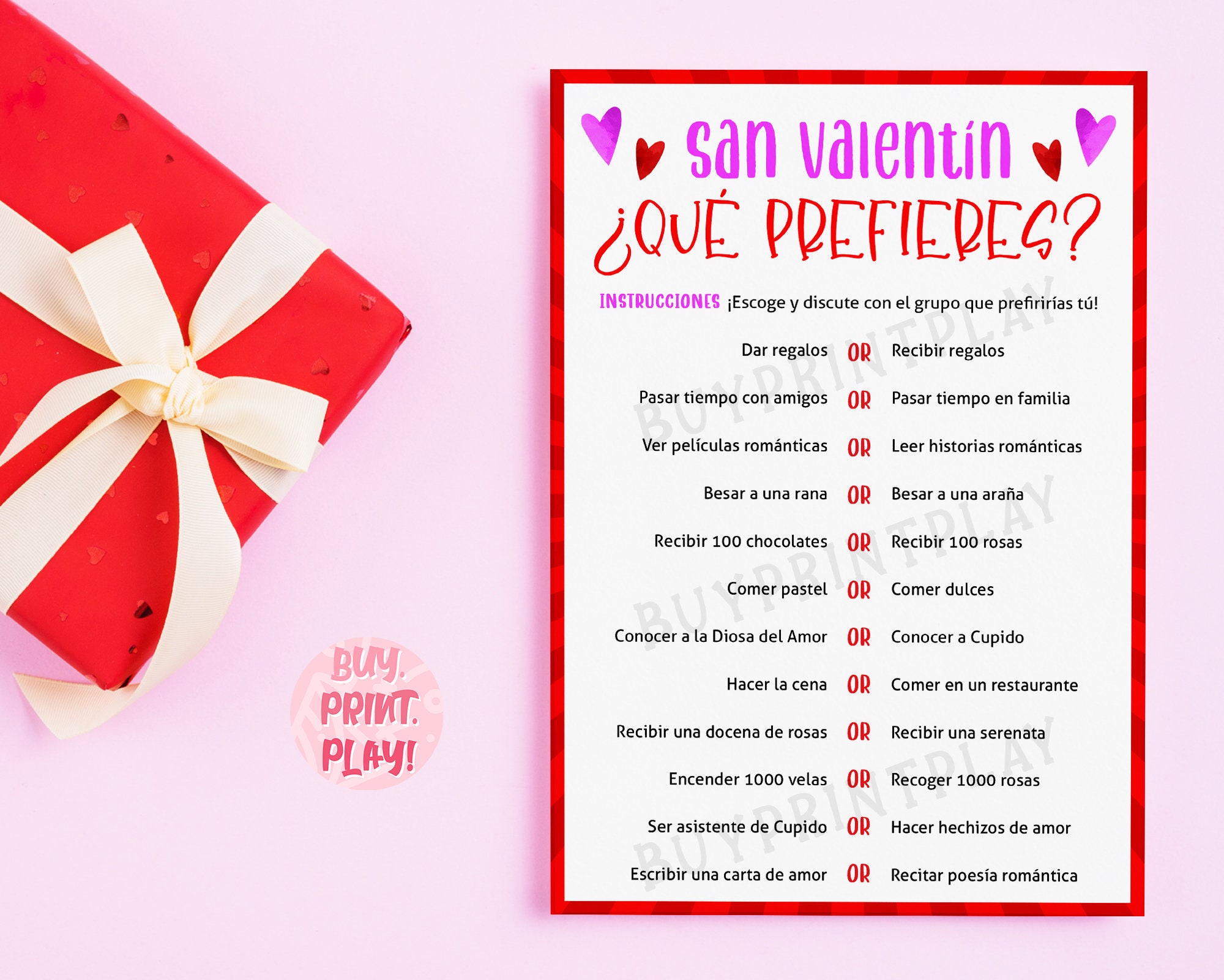 Valentines Day Would You Rather in Spanish This or That - Etsy