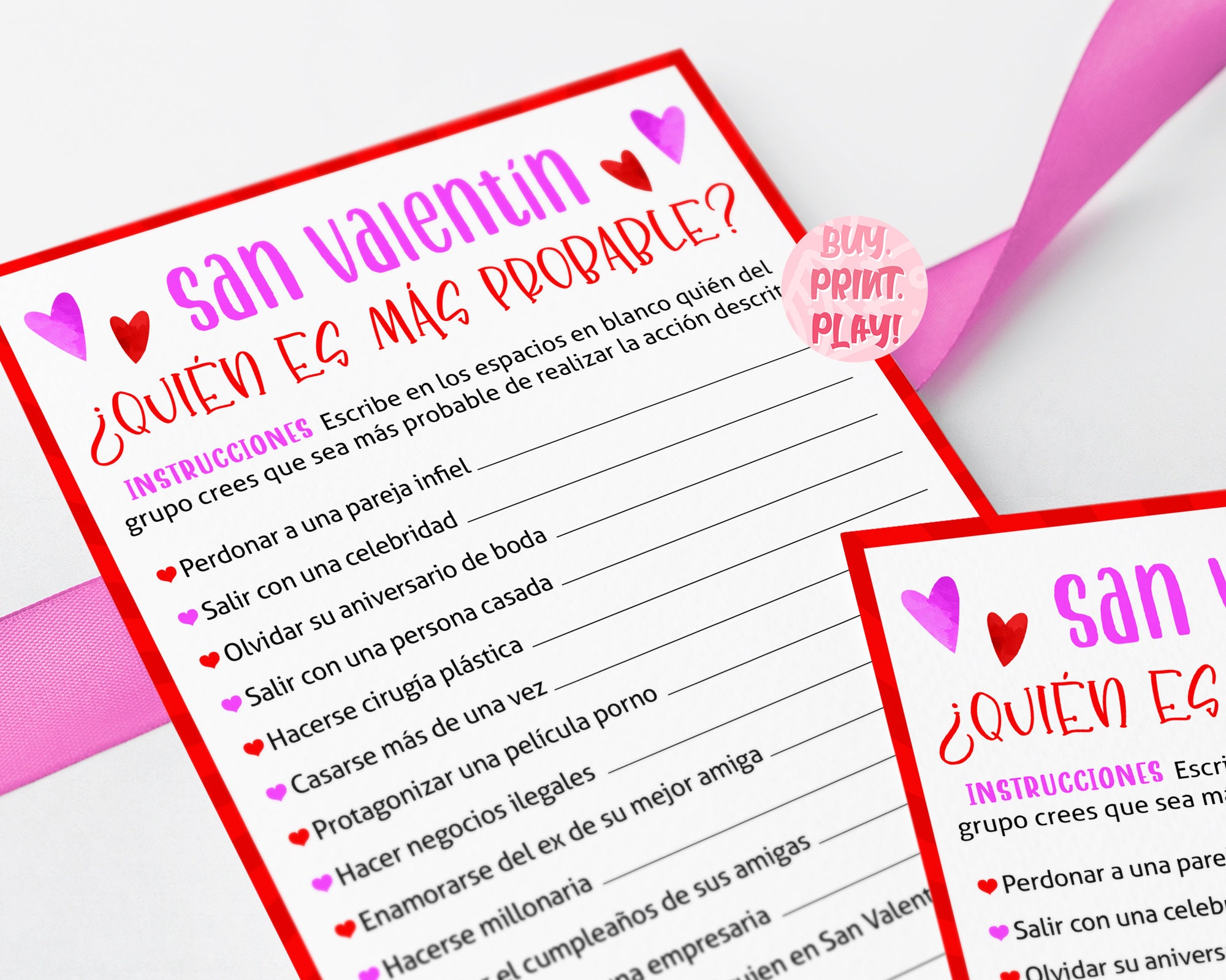 Juegos de San Valentin Quien es mas probable Actividades - Etsy España