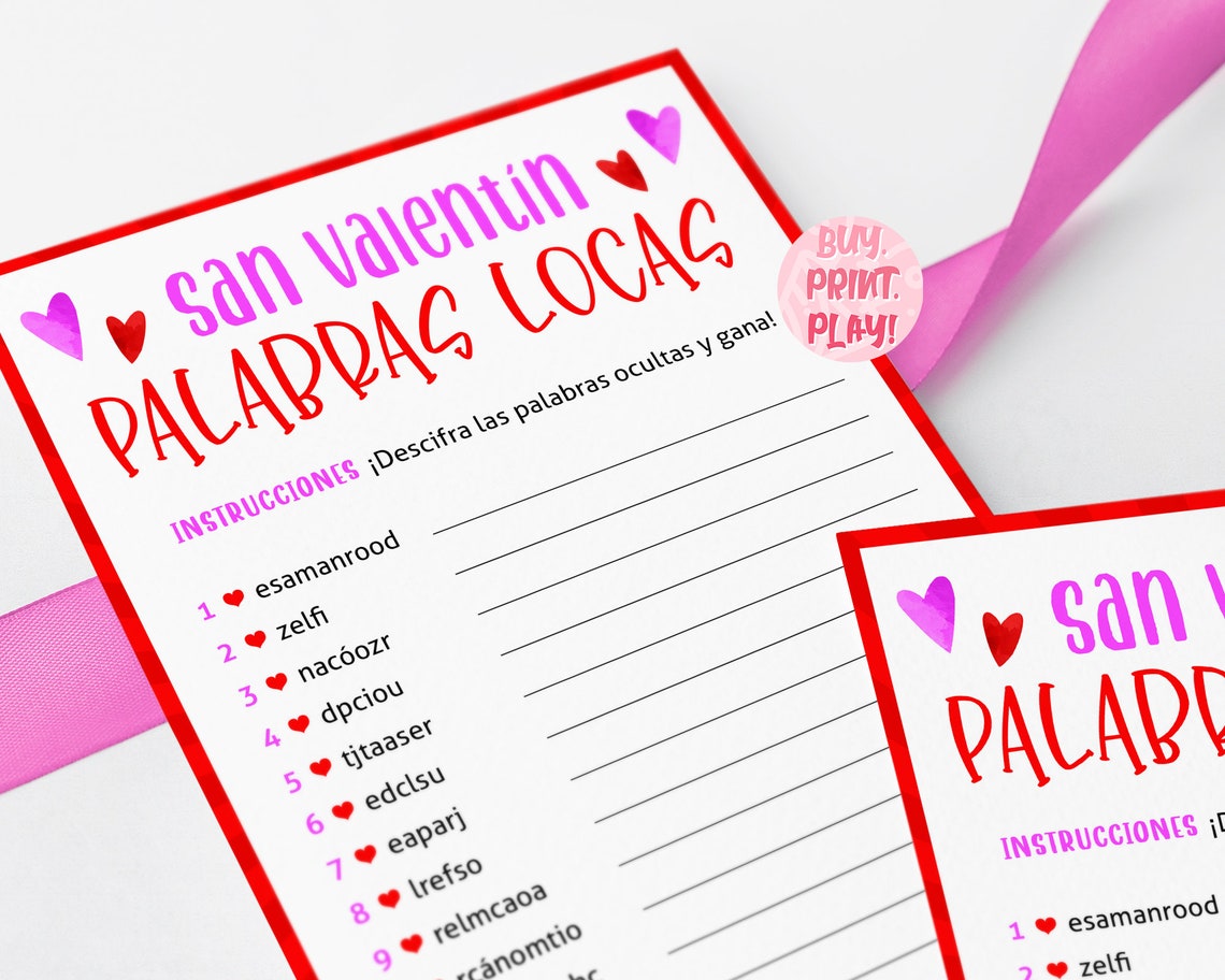 Spanish Valentines Day Word Scramble Games for Kids & Adults | Etsy