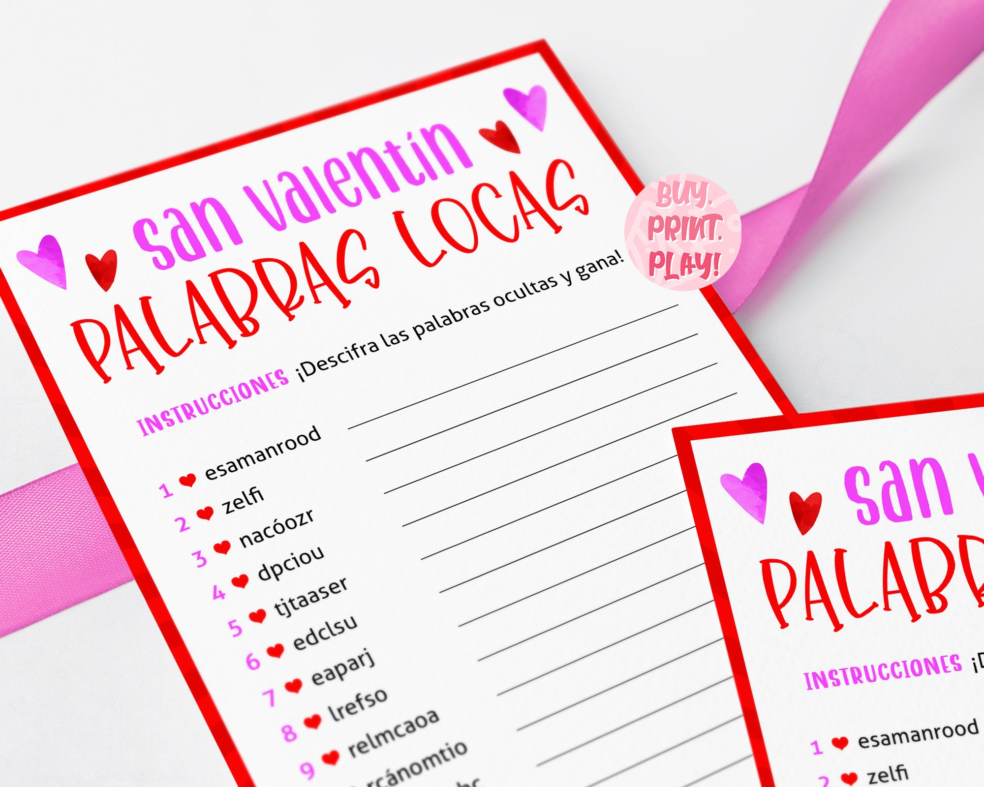 Spanish Valentines Day Word Scramble Games for Kids & Adults - Etsy