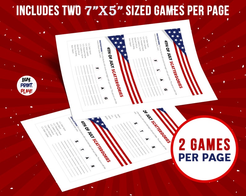 Fourth of July Games Scattergories US Independence Day 4th - Etsy