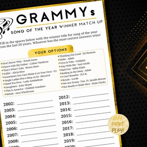 2024 Grammy Ceremony Party Games Song of the Year Winner Trivia 66th ...