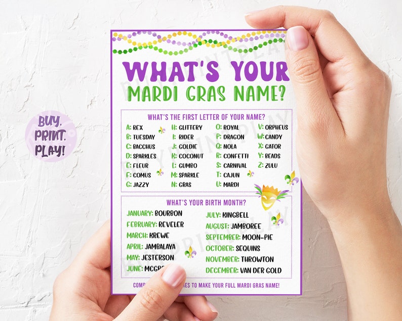 Whats Your Mardi Gras Name Party Games for Adults & Kids - Etsy