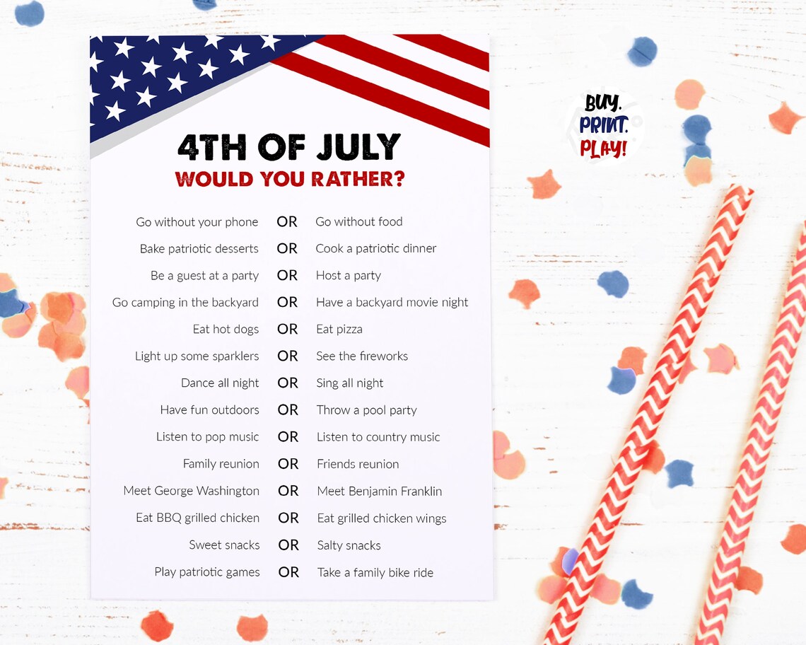 4th of July Games Would You Rather This or That - Etsy
