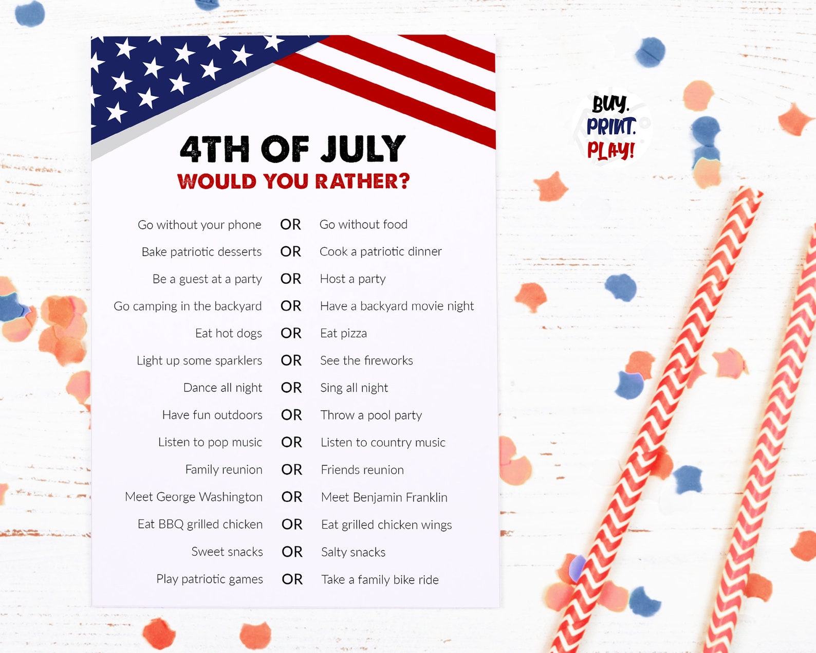 4th of July Games Would You Rather This or That - Etsy