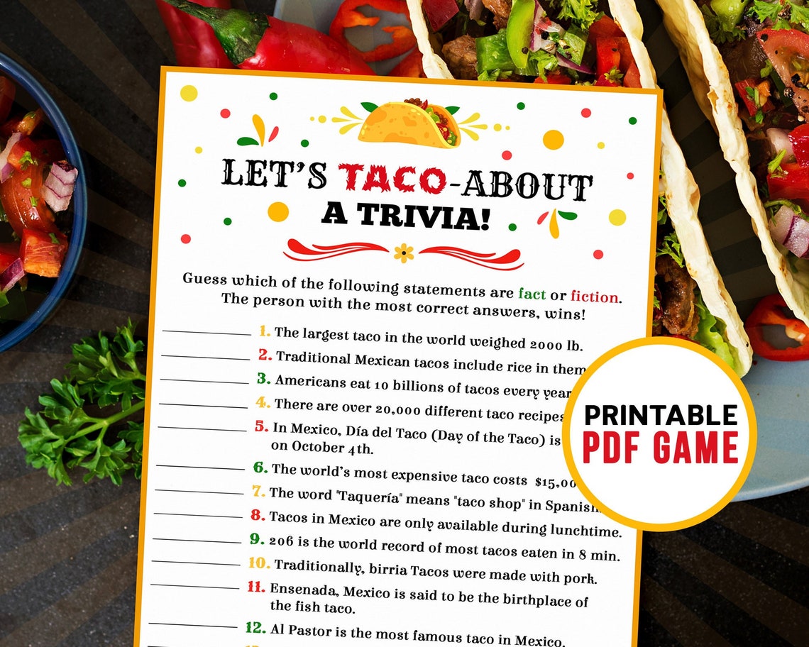 Cinco De Mayo Taco Trivia Mexican Fiesta Printable Games - Etsy