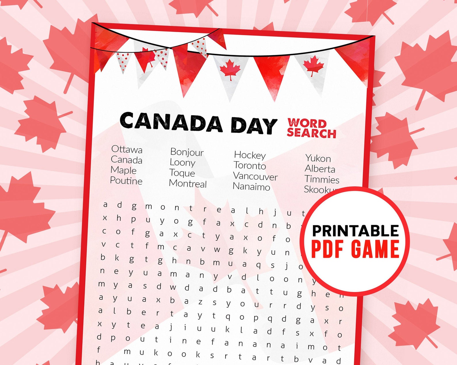 Canada Day Word Search First of July Printable Games Family Games ...