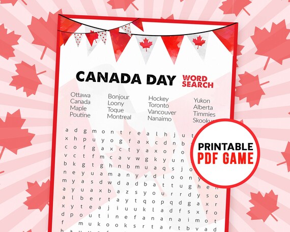 Canada Day Word Search First of July Printable Games | Etsy