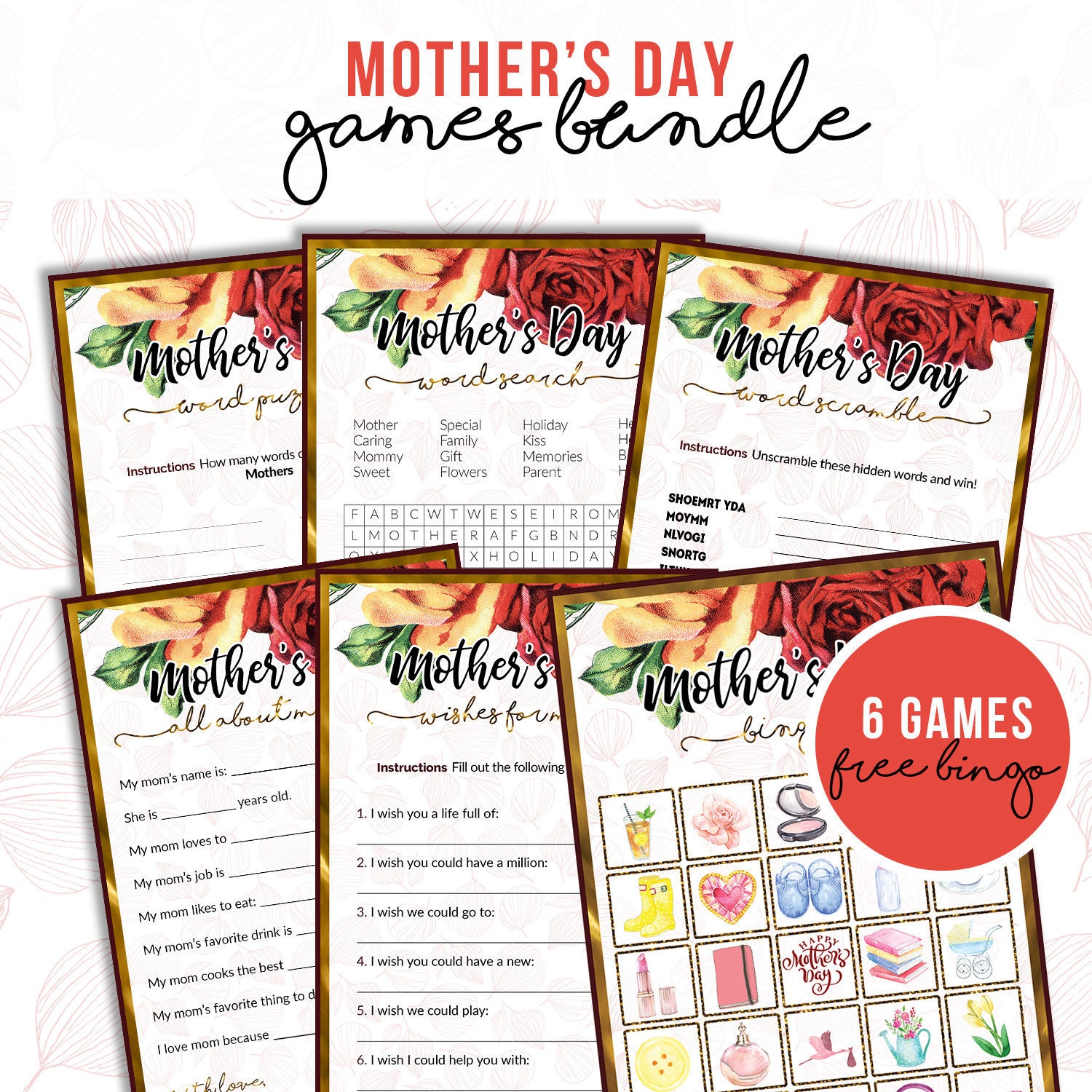 Mothers day Games Bundle Printable Games Instant Download | Etsy