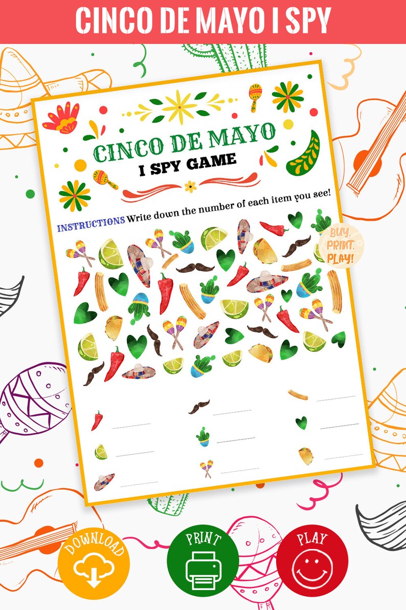 Cinco De Mayo I Spy Printable Games for Kids Mexican - Etsy