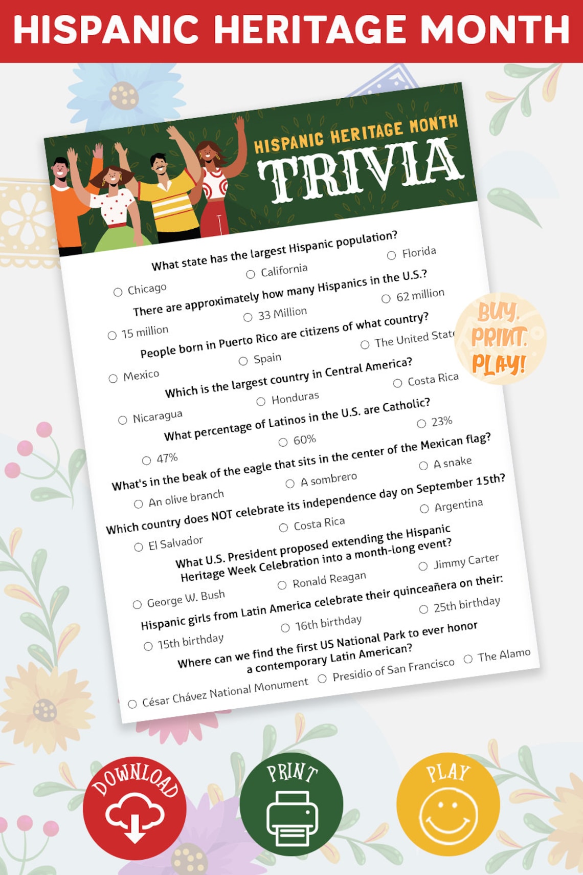 Hispanic Heritage Month Trivia Game Latin American History - Etsy