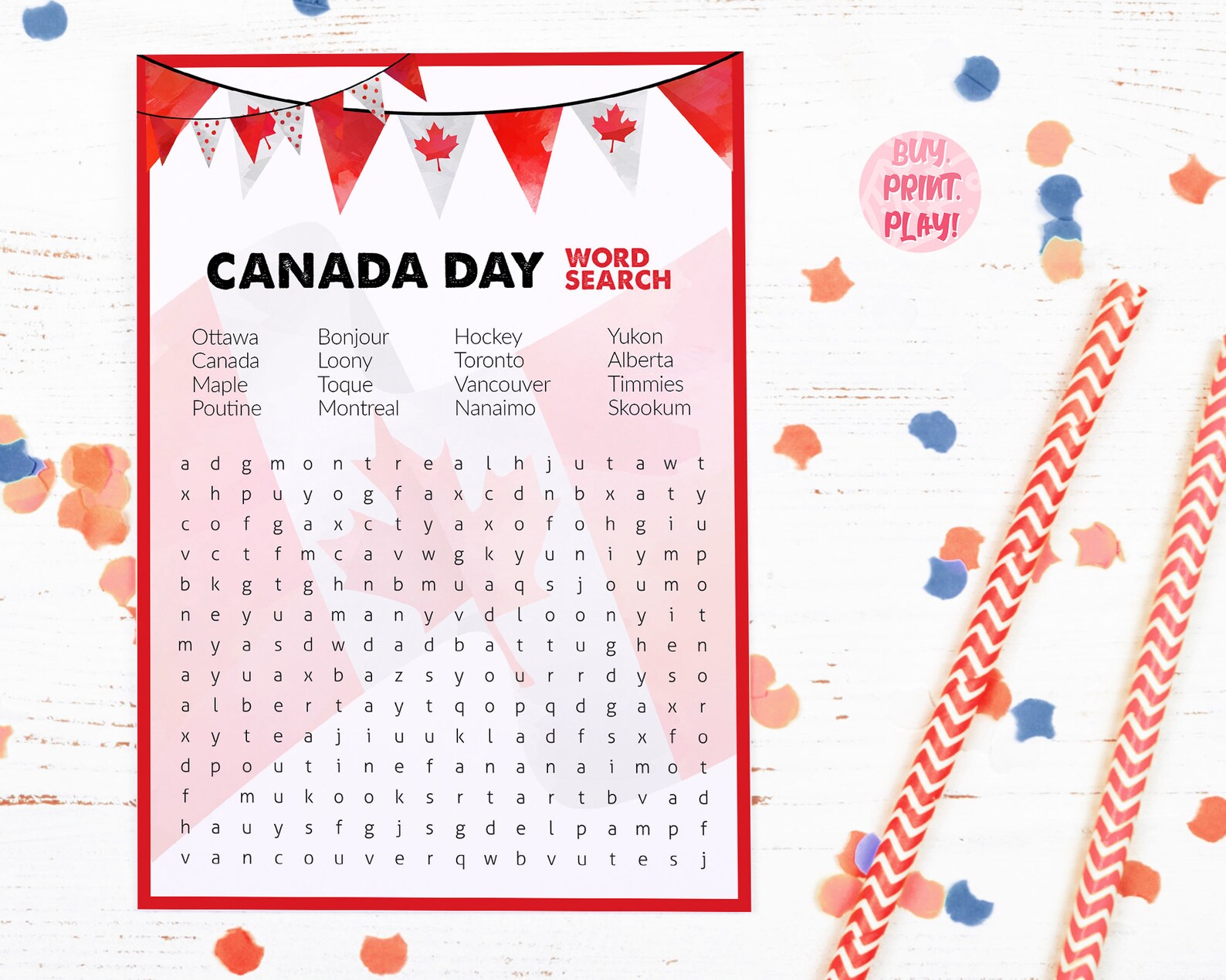 Canada Day Word Search First of July Printable Games Family Games ...