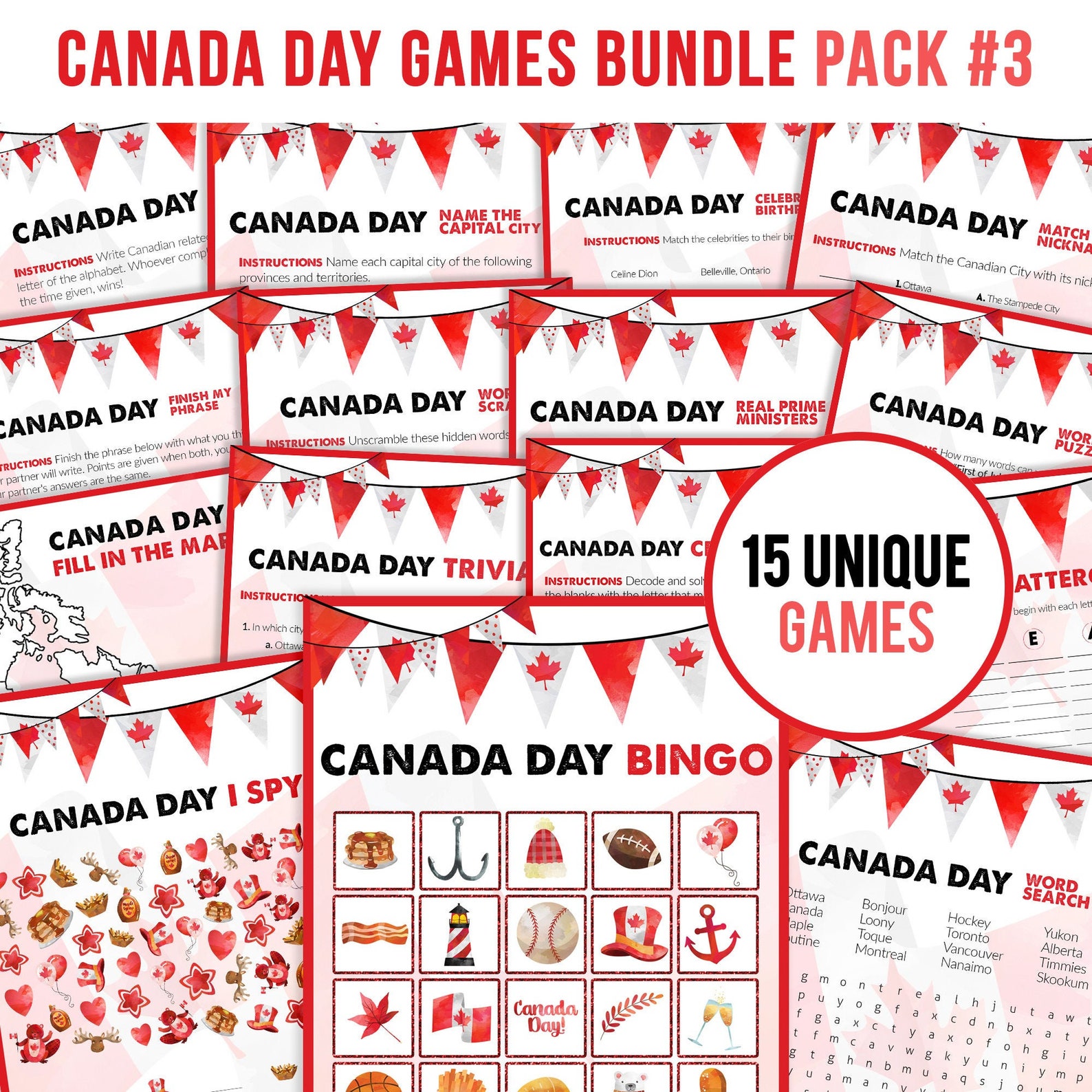 Canada Day Games Bundle Printable Games for Kids and for - Etsy