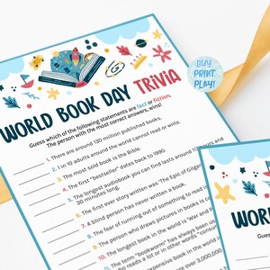 World Book Day Trivia Printable Games Books Fact or - Etsy