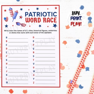Patriotic A - Z Word Race | 4th of July Printable Games for Kids and ...