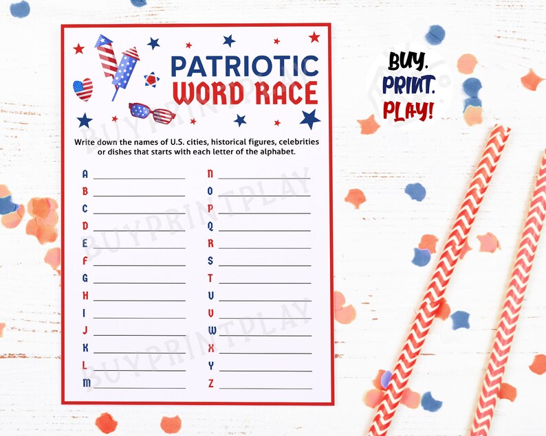 Patriotic A Z Word Race 4th of July Printable Games for - Etsy
