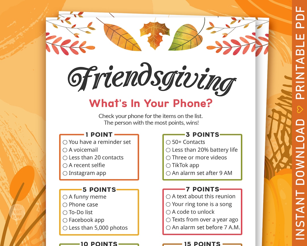 Friendsgiving Whats in Your Phone Thanksgiving Friends Party Games ...