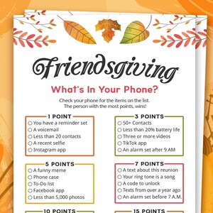 Friendsgiving Whats in Your Phone Thanksgiving Friends Party Games ...
