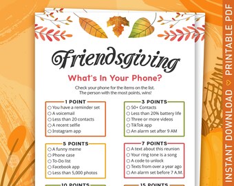Thanksgiving Game Whats in Your Phone Kid Thanksgiving Game - Etsy