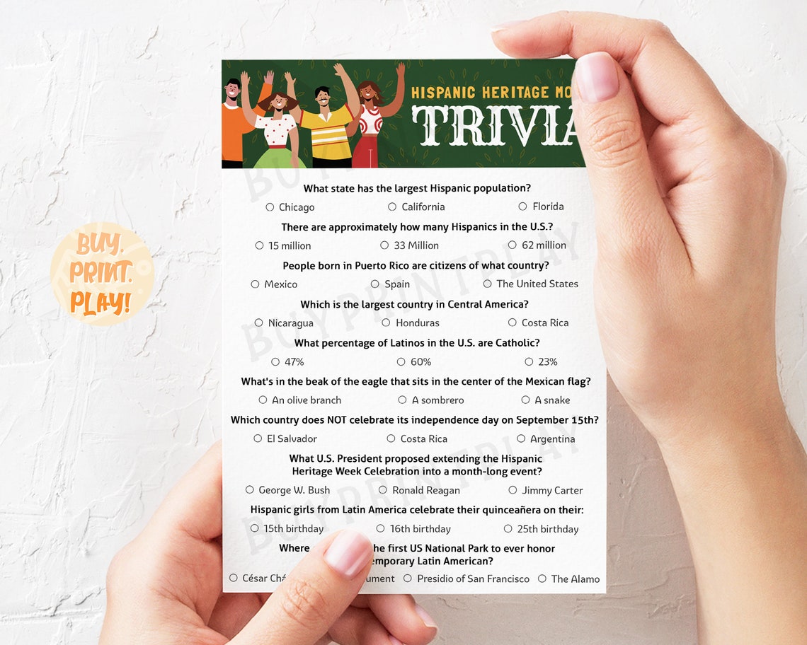 Hispanic Heritage Month Trivia Game Latin American History - Etsy