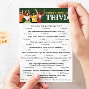Hispanic Heritage Month Trivia Game | Latin American History Printable ...