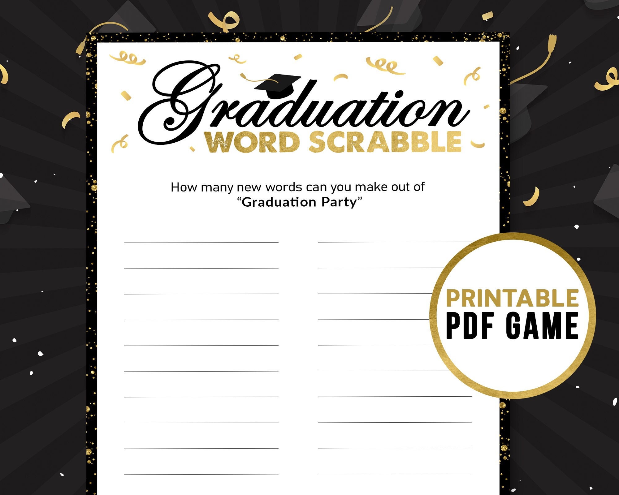 Graduation Party Word List Fun Printable Games High School - Etsy