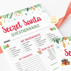 Christmas Secret Santa Exchange Questionnaire & Sign up Sheet ...