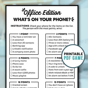 Whats on Your Phone | Office Work Party & Team Building Printable Game ...