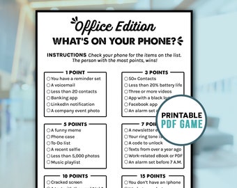Office Party Printable Whats on Your Phone Game Coworker Staff Game Fun ...