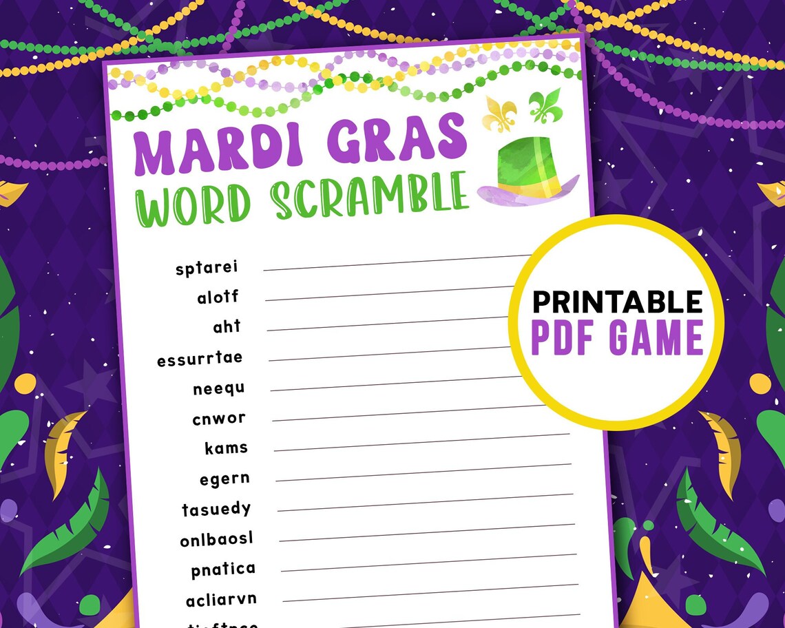 Mardi Gras Word Scramble Party Games New Orleans Fat - Etsy