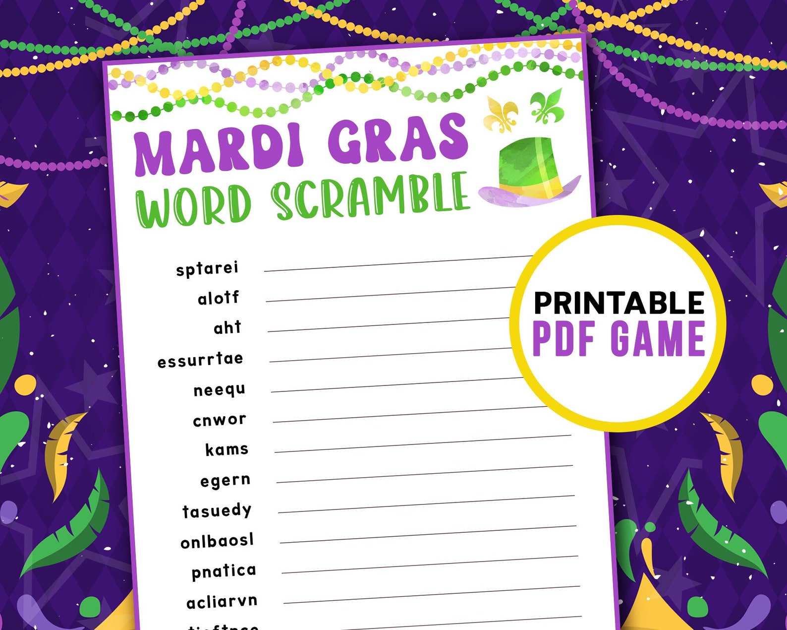 Mardi Gras Word Scramble Party Games New Orleans Fat - Etsy