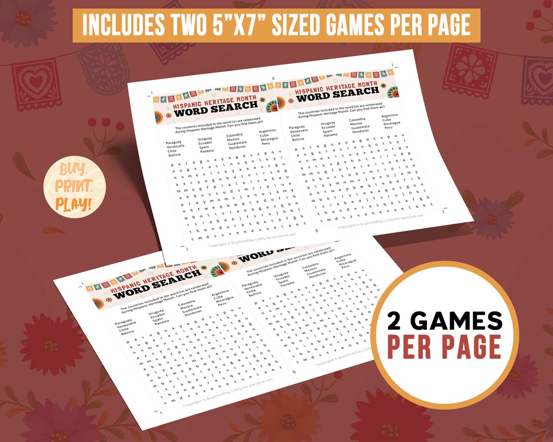 Hispanic Heritage Word Search Game Latino Heritage Month - Etsy