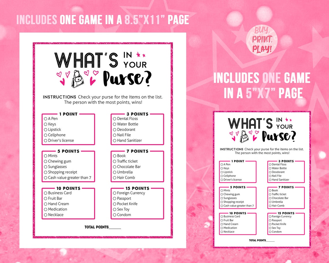What's in Your Purse Ladies Night Games Whats in Your - Etsy