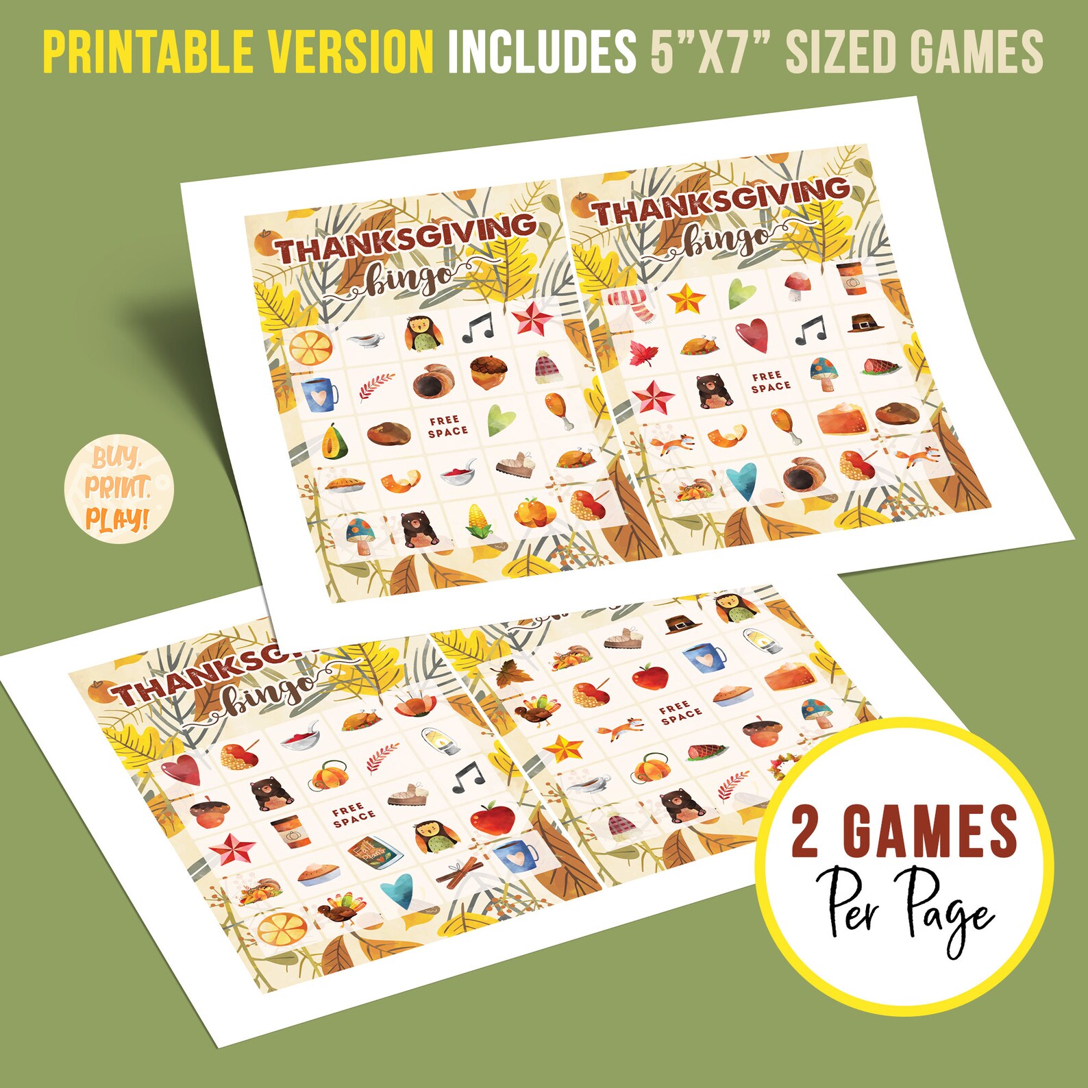 Thanksgiving Bingo Game Fall Printable Game Thanksgiving | Etsy