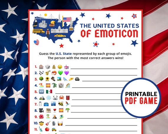 US States Emoji Pictionary Game 4th of July Games USA - Etsy UK